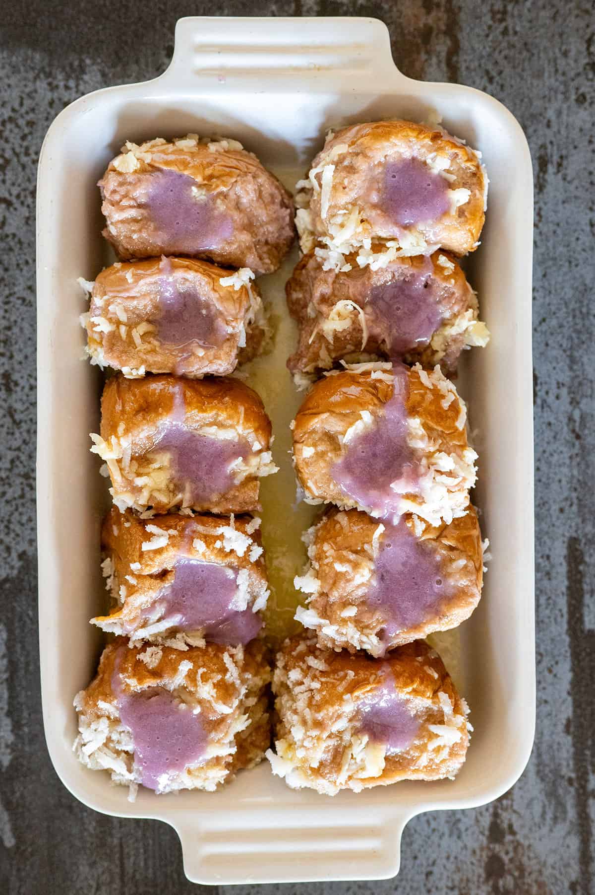 Ube Stuffed French Toast with King's Hawaiian Rolls | Zestuous